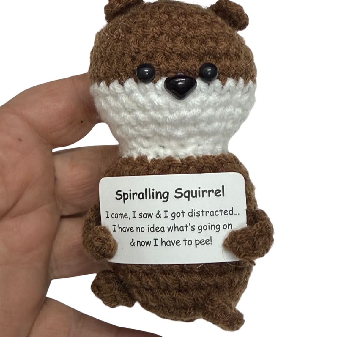 Spiralling Squirrel- Mini Hand Crochet Plush Support — Kaiko Fidgets Australia Pty Ltd